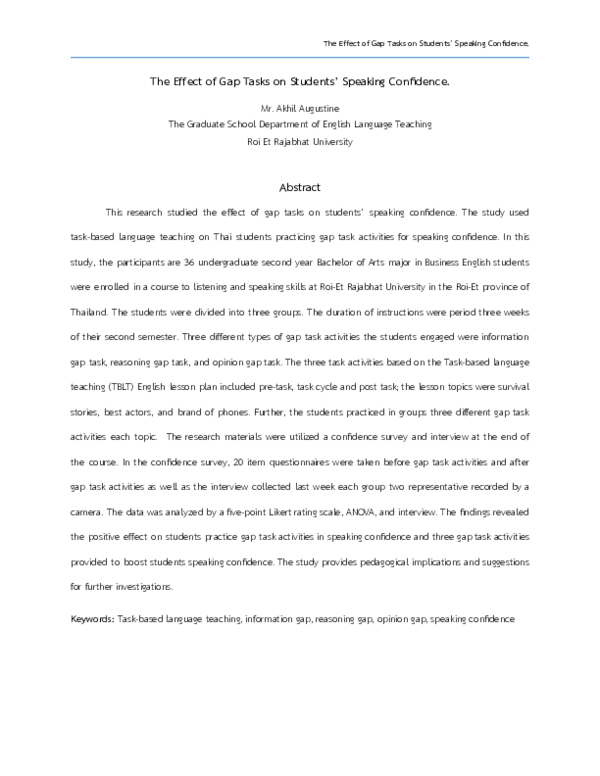 (PDF) The effect of gap tasks on students speaking confidence