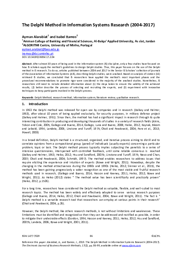 (PDF) The Delphi Method in Information Systems Research (2004‑2017)