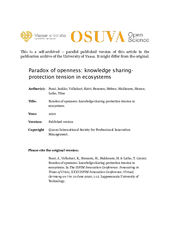 (PDF) Paradox of openness: knowledge sharing-protection tension in ecosystems