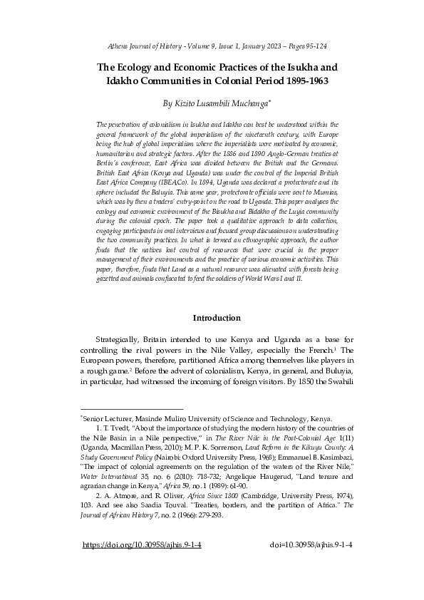 (PDF) The Ecology and Economic Practices of the Isukha and Idakho ...