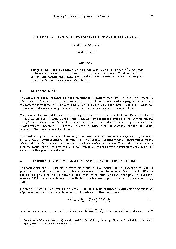 (PDF) Learning Piece Values Using Temporal Differences