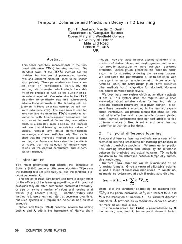 (PDF) Temporal Coherence and Prediction Decay in TD Learning