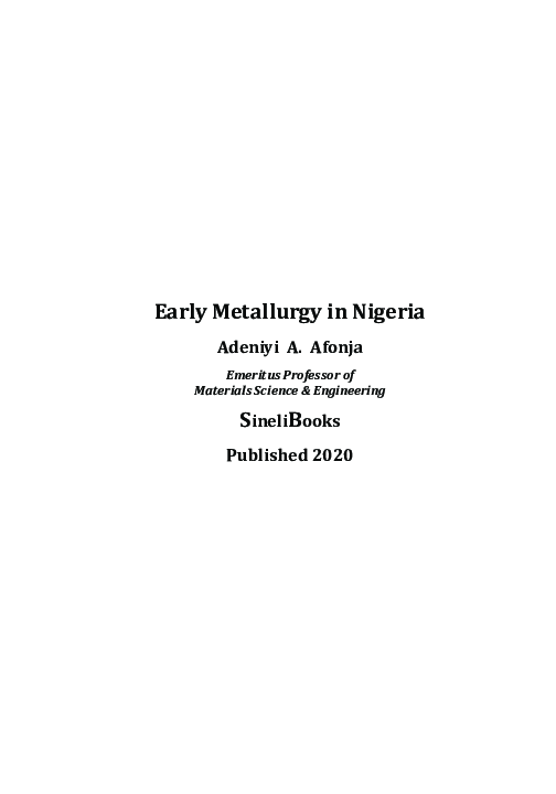 (PDF) Early Metallurgy in Africa