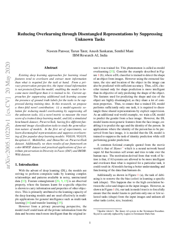 (PDF) Reducing Overlearning through Disentangled Representations by Suppressing Unknown Tasks