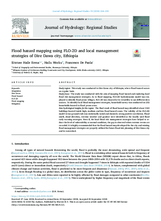 (PDF) Flood hazard mapping using FLO-2D and local management strategies of Dire Dawa city, Ethiopia