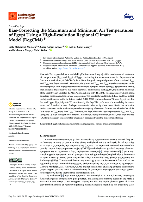 Pdf Bias Correcting The Maximum And Minimum Air Temperatures Of Egypt Using A High Resolution