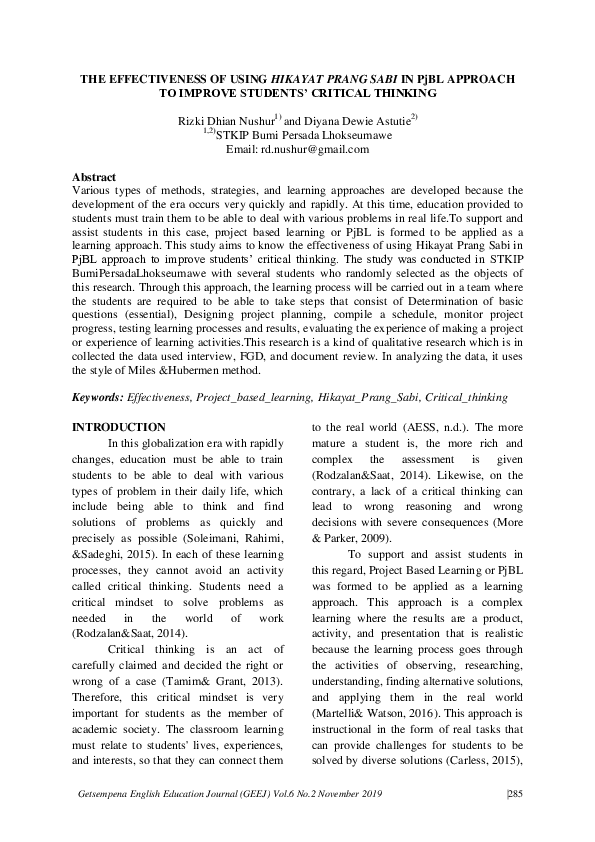 (PDF) THE EFFECTIVENESS OF USING HIKAYAT PRANG SABI IN PjBL APPROACH TO IMPROVE STUDENTS ...