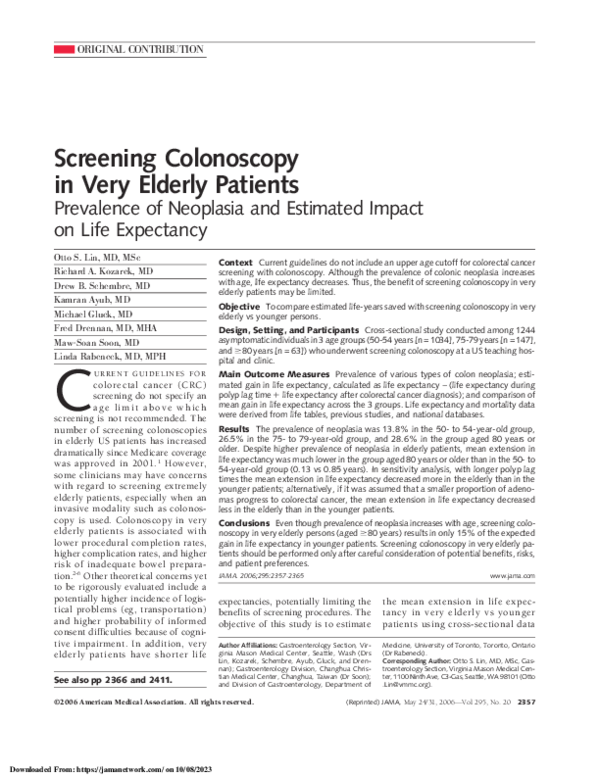 (PDF) Screening Colonoscopy in Very Elderly Patients