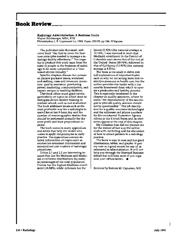 (PDF) Radiology Administration: A Business Guide