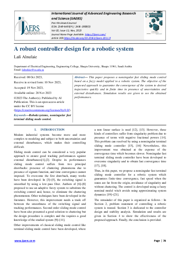 (PDF) A robust controller design for a robotic system