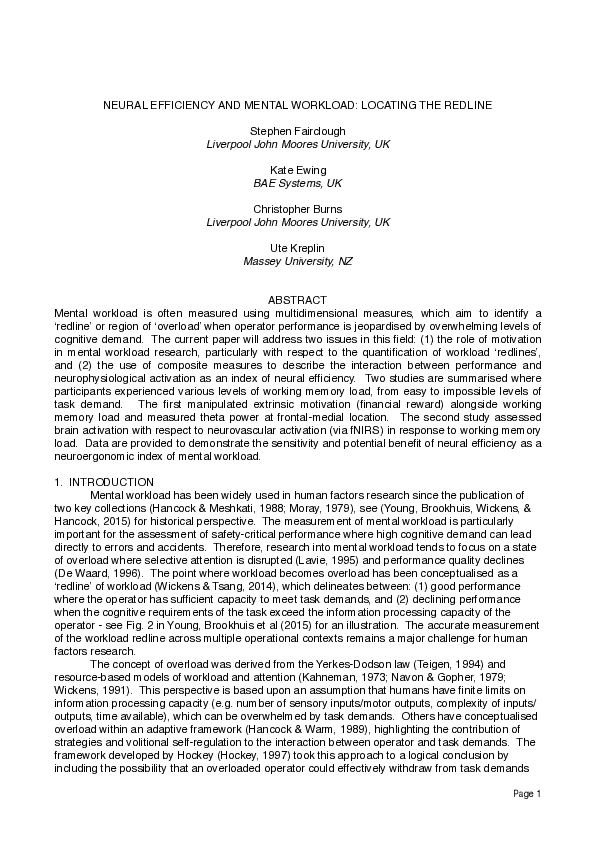 (PDF) Neural Efficiency and Mental Workload
