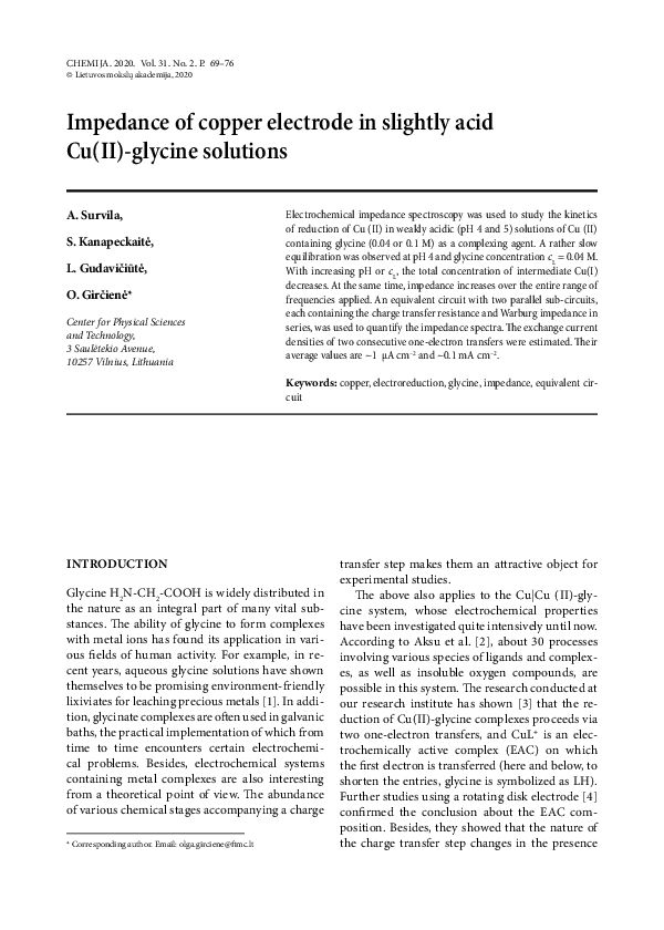 (PDF) Impedance of copper electrode in slightly acid Cu(II)-glycine ...