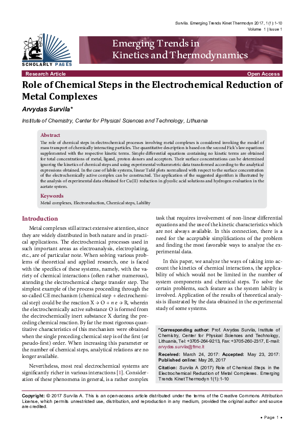 (PDF) Role of Chemical Steps in the Electrochemical Reduction of Metal ...