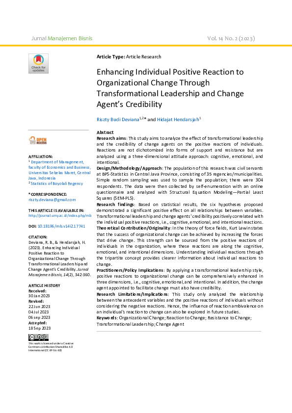 (PDF) Enhancing Individual Positive Reaction to Organizational Change ...