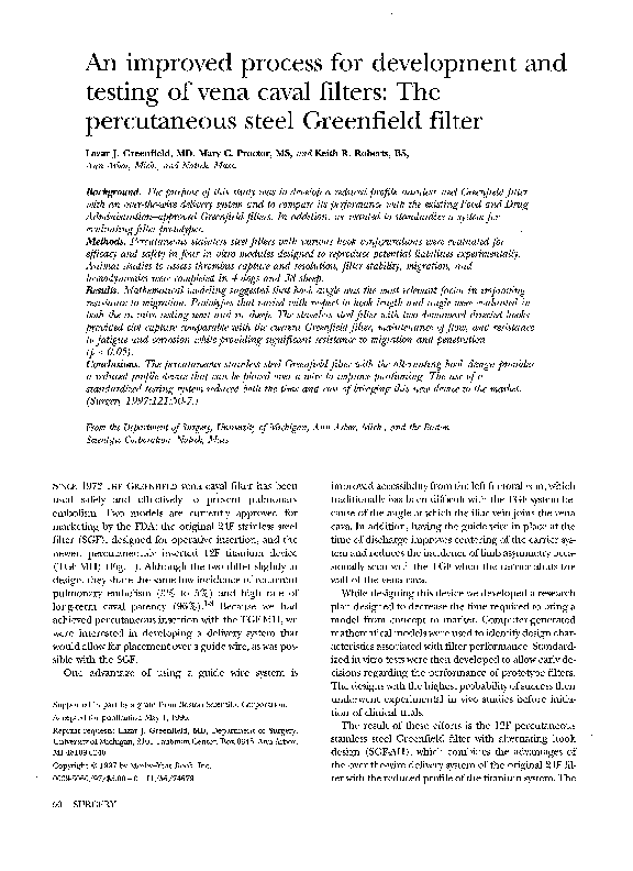(PDF) An improved process for development and testing of vena caval ...