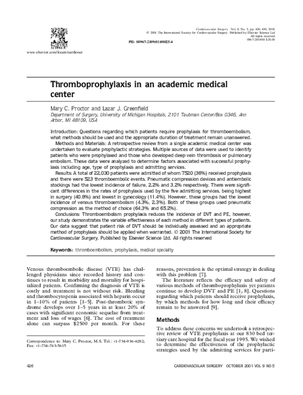 (PDF) Thromboprophylaxis in an academic medical center