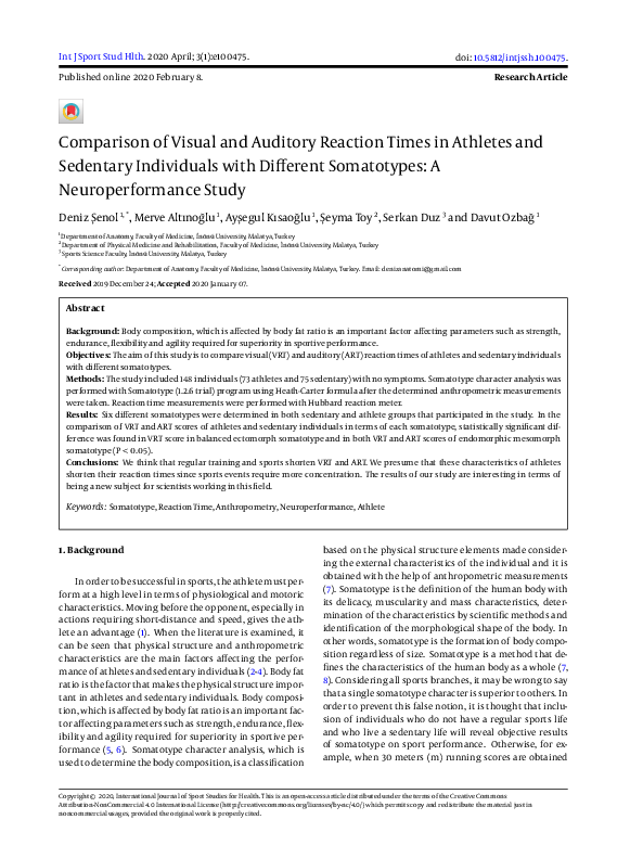 (PDF) Comparison of Visual and Auditory Reaction Times in Athletes and ...