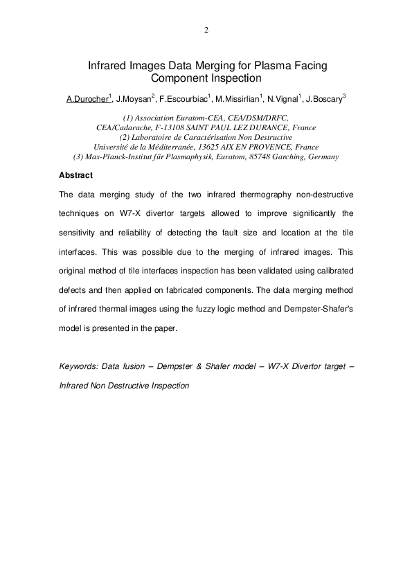(PDF) Infrared images data merging for plasma-facing component inspection