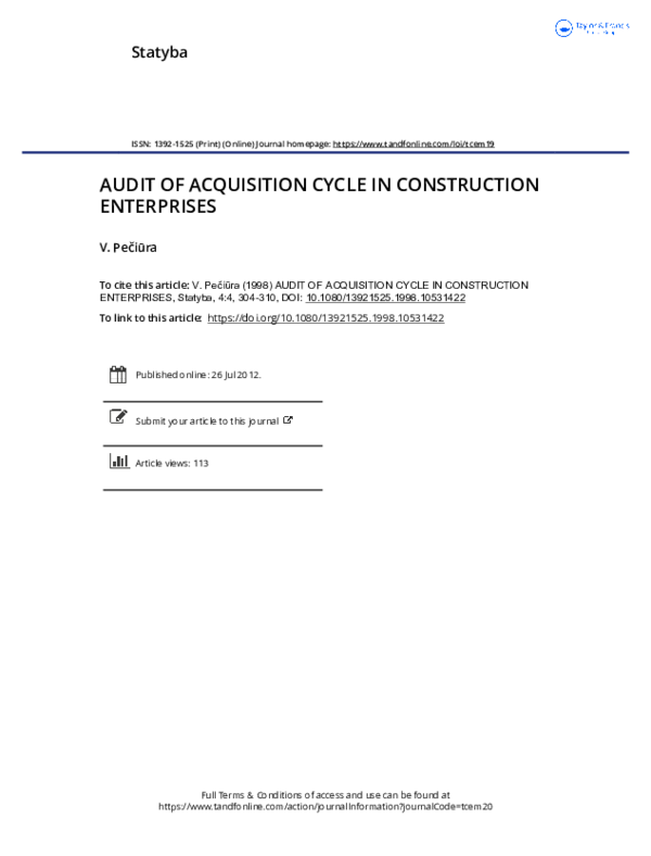 (PDF) Audit of Acquisition Cycle in Construction Enterprises