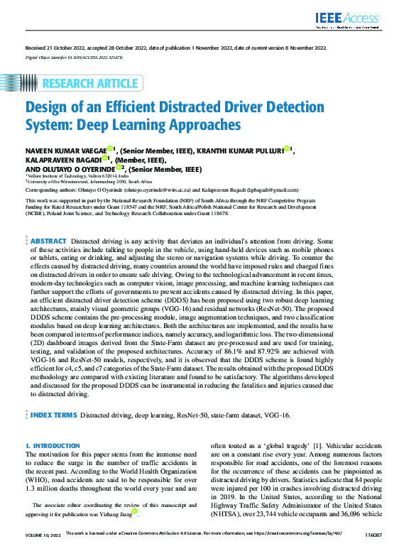 (PDF) Design of an Efficient Distracted Driver Detection System: Deep Learning Approaches
