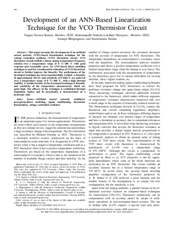(PDF) Development of an ANN-Based Linearization Technique for the VCO Thermistor Circuit