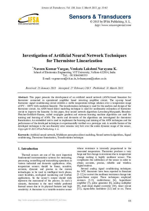 (PDF) Investigation of Artificial Neural Network Techniques for Thermistor Linearization