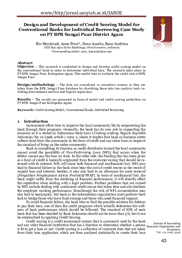 (PDF) Design and Development of Credit Scoring Model for Conventional ...