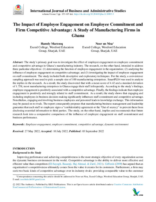 (PDF) The Impact of Employee Engagement on Employee Commitment and Firm Competitive Advantage: A ...