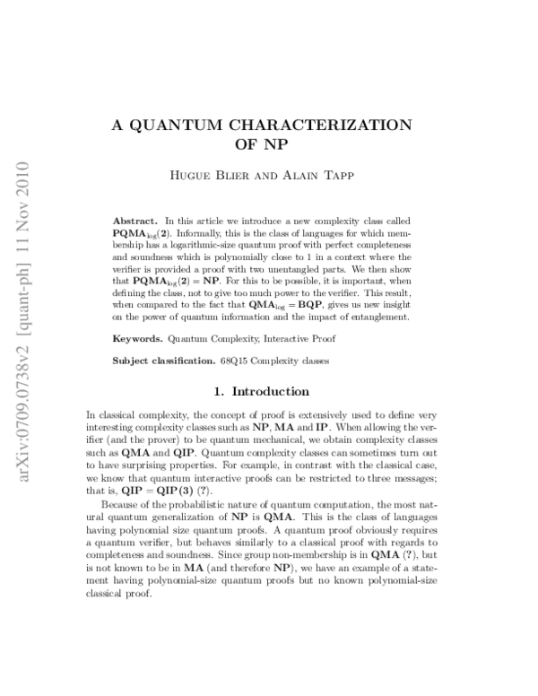 (PDF) A quantum characterization of NP