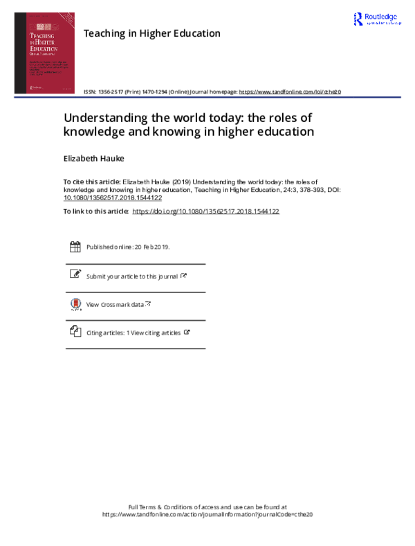 (PDF) Understanding the world today: the roles of knowledge and knowing ...
