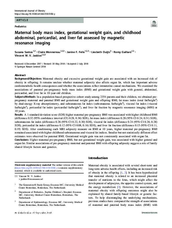 (PDF) Maternal body mass index, gestational weight gain and birth ...