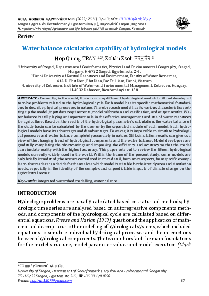 (PDF) Water balance calculation capability of hydrological models