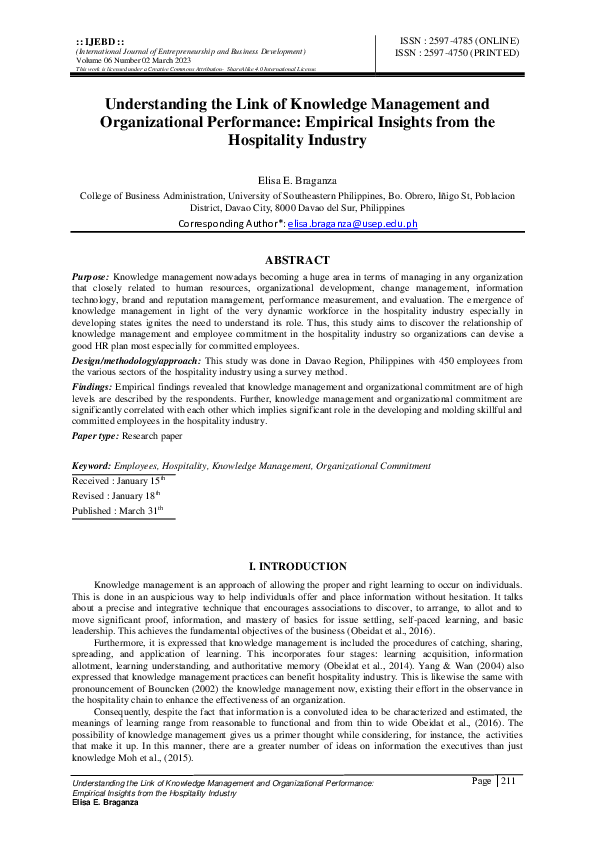 (PDF) Understanding the Link of Knowledge Management and Organizational Performance