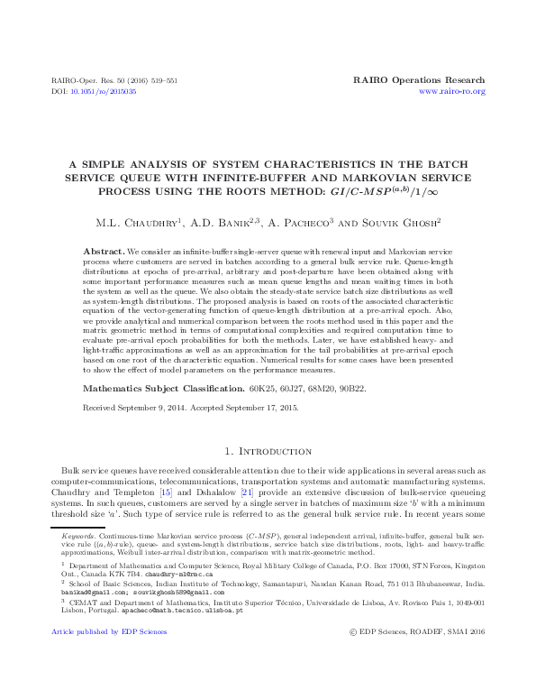 Pdf A Simple Analysis Of System Characteristics In The Batch Service Queue With Infinite