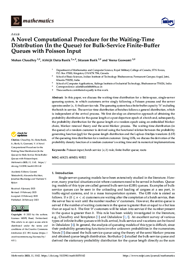 Pdf A Novel Computational Procedure For The Waiting Time Distribution In The Queue For Bulk