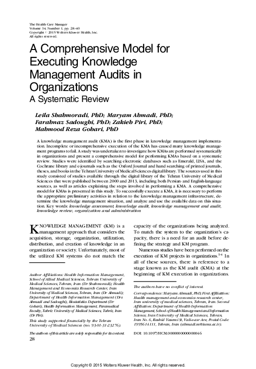 (PDF) A Comprehensive Model for Executing Knowledge Management Audits ...