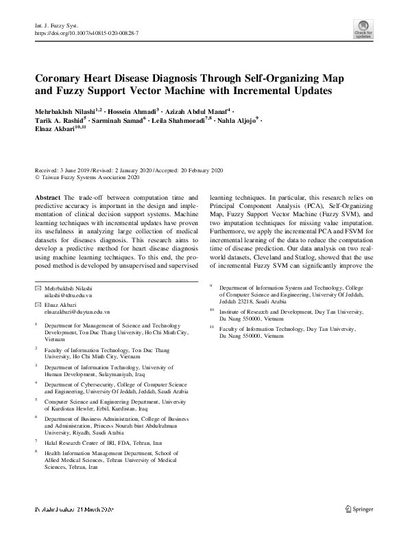 (PDF) Coronary Heart Disease Diagnosis Through Self-Organizing Map and Fuzzy Support Vector ...