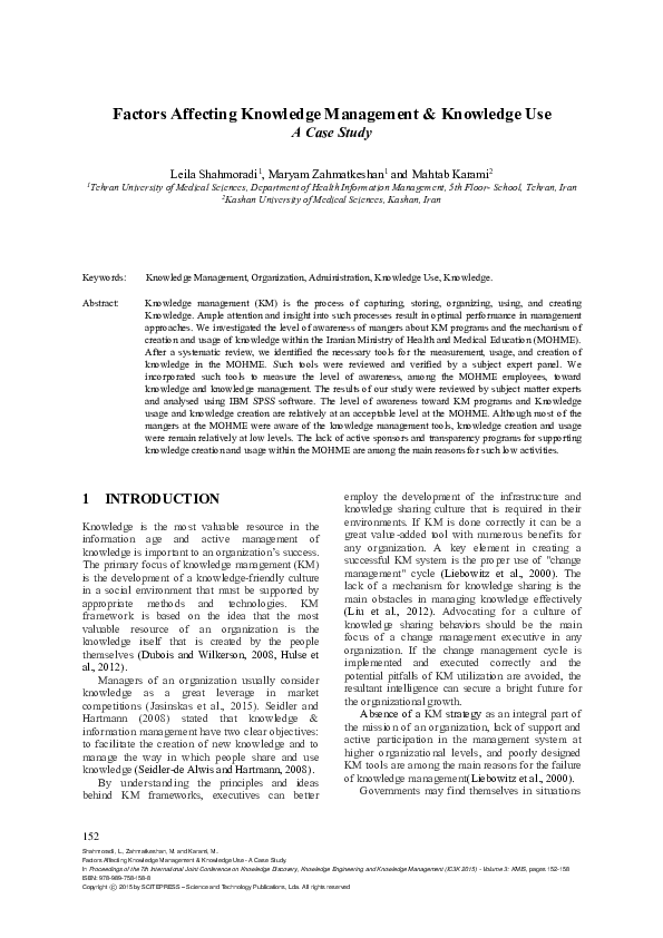 (PDF) Factors Affecting Knowledge Management & Knowledge Use - A Case Study