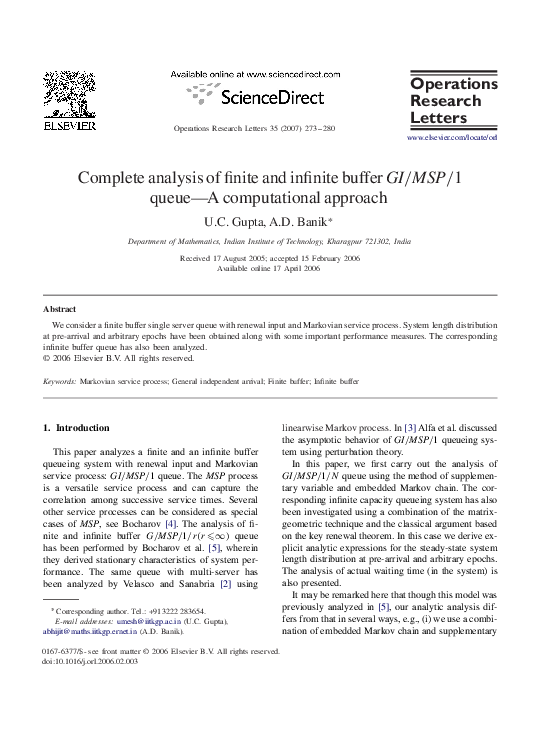 Pdf Complete Analysis Of Finite And Infinite Buffer Queue—a Computational Approach