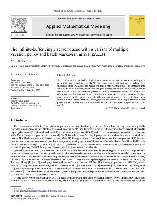 (PDF) The infinite-buffer single server queue with a variant of multiple vacation policy and ...