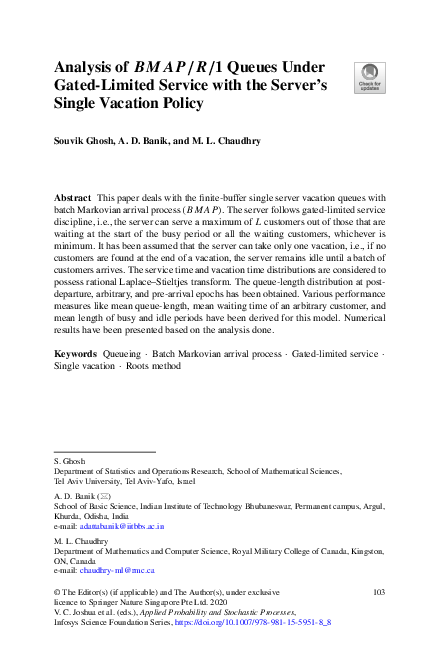 (PDF) Analysis of BMAP∕R∕1 Queues Under Gated-Limited Service with the Server’s Single Vacation ...
