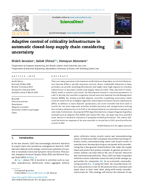 (PDF) Adaptive control of criticality infrastructure in automatic closed-loop supply chain ...