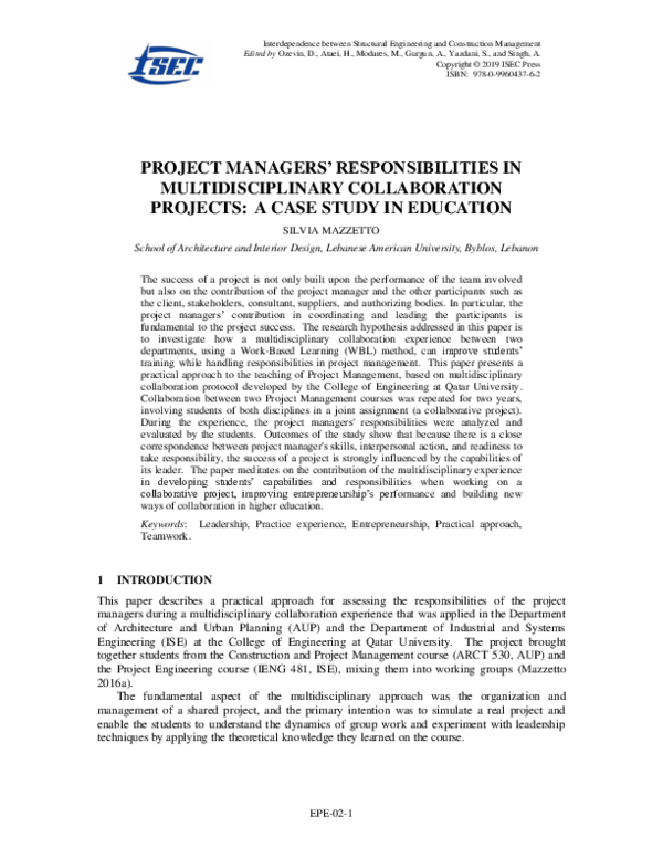 (PDF) Project Managers' Responsibilities in Multidisciplinary Collaboration Projects: A Case ...