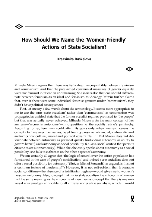 (PDF) How Should We Name the 'Women-Friendly' Actions of State Socialism?