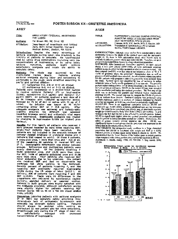 (PDF) Parturients Posture During Epidural Puncture Affects the Distance from Skin to Epidural ...