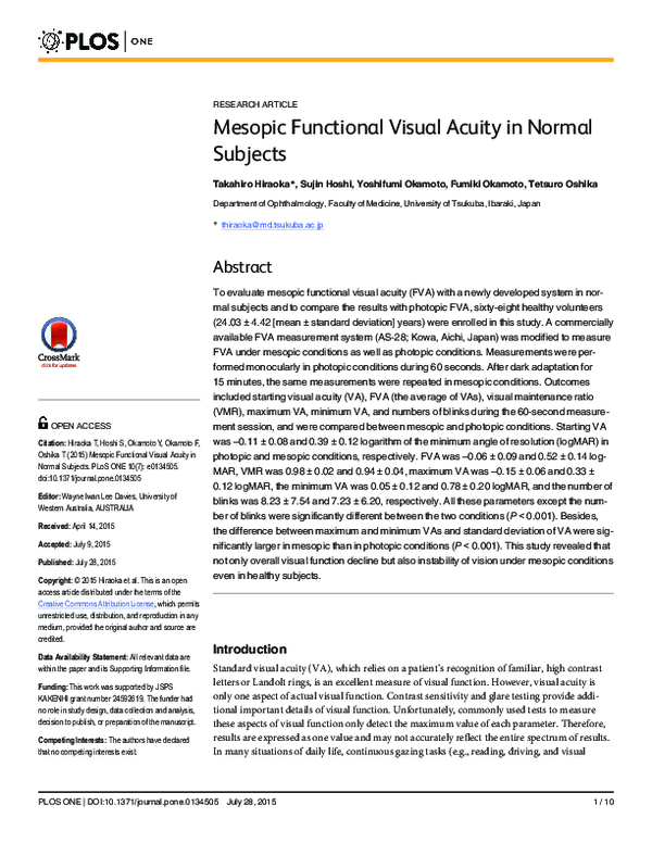 (PDF) Mesopic Functional Visual Acuity in Normal Subjects | sujin hoshi ...