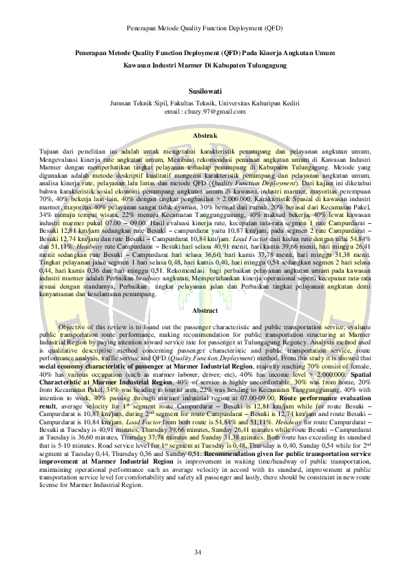 (PDF) Penerapan Metode Quality Function Deployment (QFD) Pada Kinerja Angkutan Umum Kawasan ...
