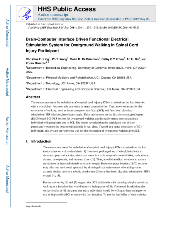 (PDF) Brain-computer interface driven functional electrical stimulation ...