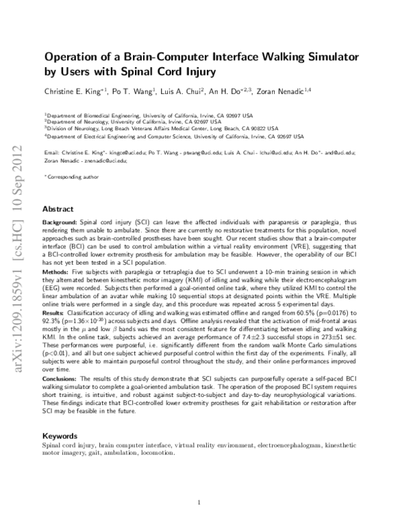 (PDF) Operation of a Brain-Computer Interface Walking Simulator by ...