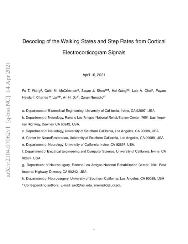 (PDF) Decoding of the Walking States and Step Rates from Cortical ...